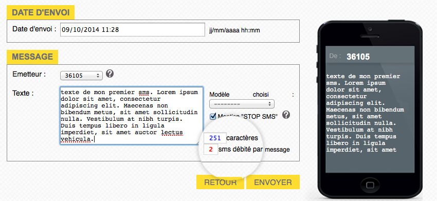 SMS long. Envoyez un SMS sans limitation de longueur. Qualité maximale